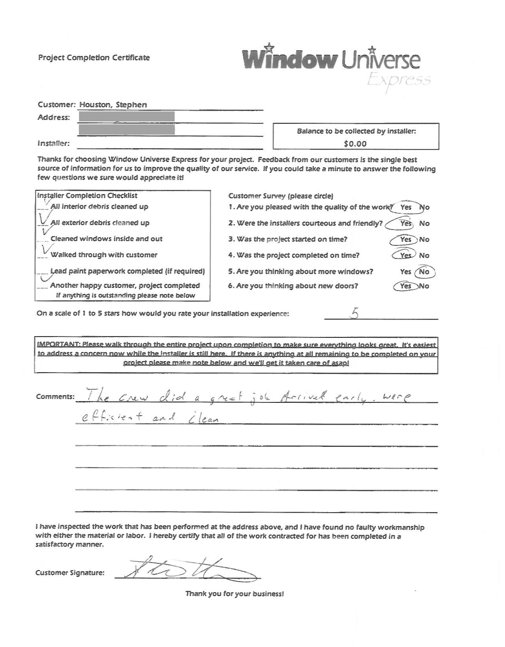 Window Universe References - Itemized Window Prices by Email